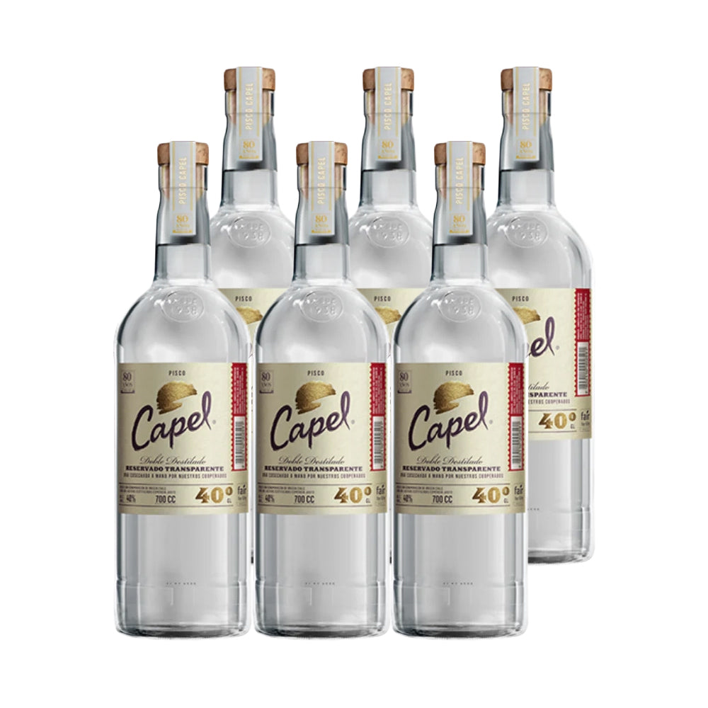 6x Pisco Capel Doble Destilado Blanco 40° 700cc – Tost